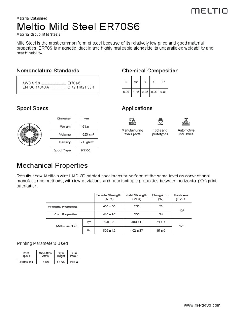 Meltio-Mild-Steel-ER70S_Material_Datasheet | PDF