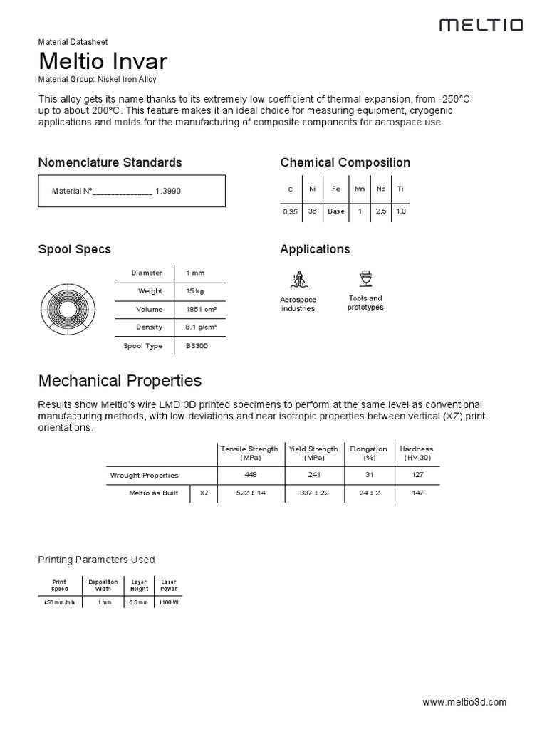 Meltio-Invar Material Datasheet PDF | PDF