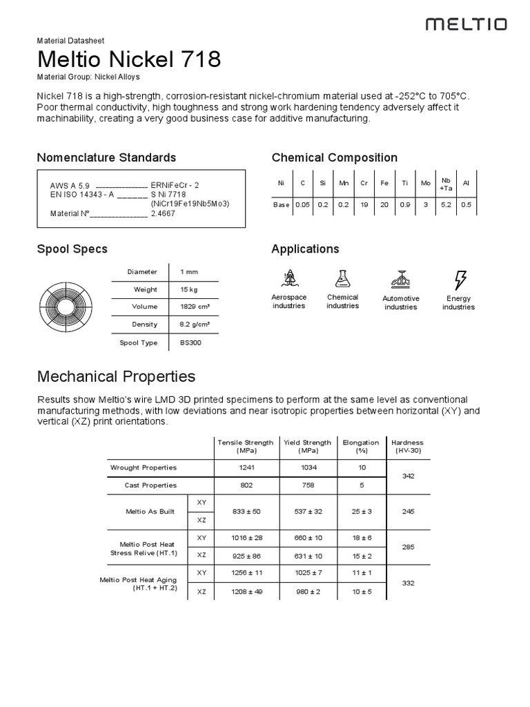 Meltio Nickel 718 Material Overview | PDF | Nickel | Strength Of Materials