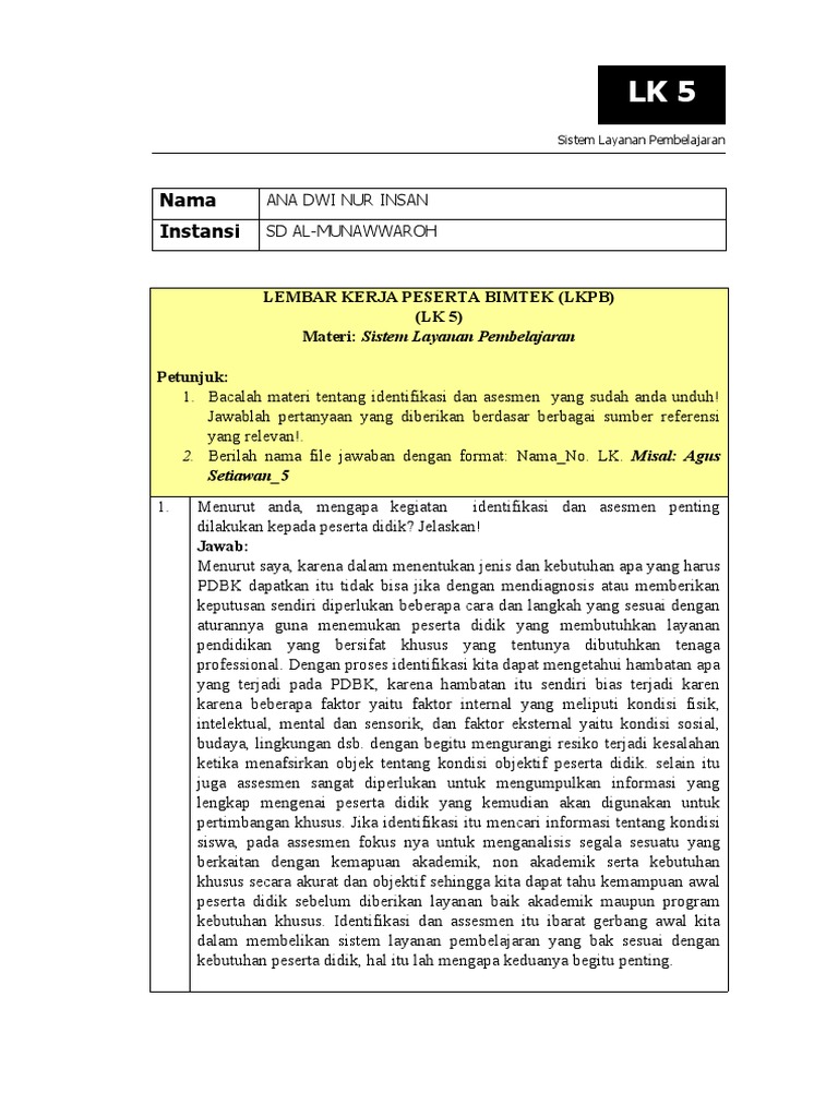 LK 5 Sistem Layanan Pembelajaran | PDF