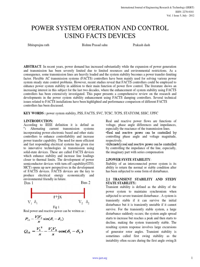 Power System Operation And Control Using Facts Devices R1 Pdf Pdf