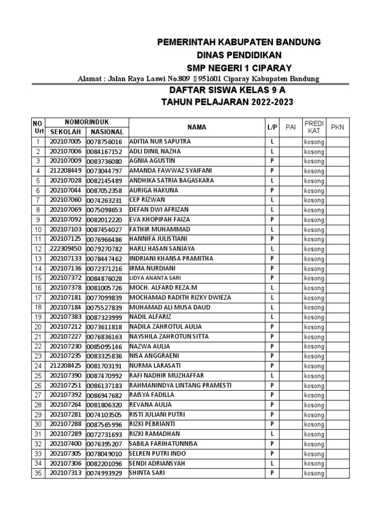 Pjok 9 Nilai PTS SMT 1 | PDF
