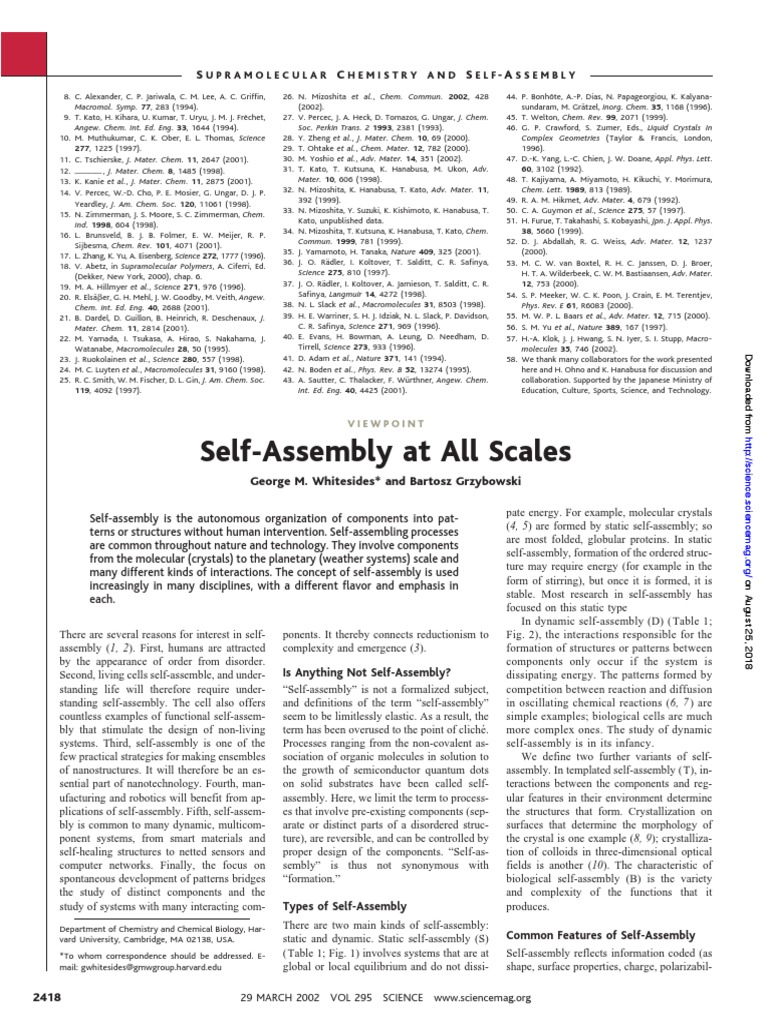 Self-Assembly at All Scales (Whitesides and Grzybowzki) - 1 PDF | PDF
