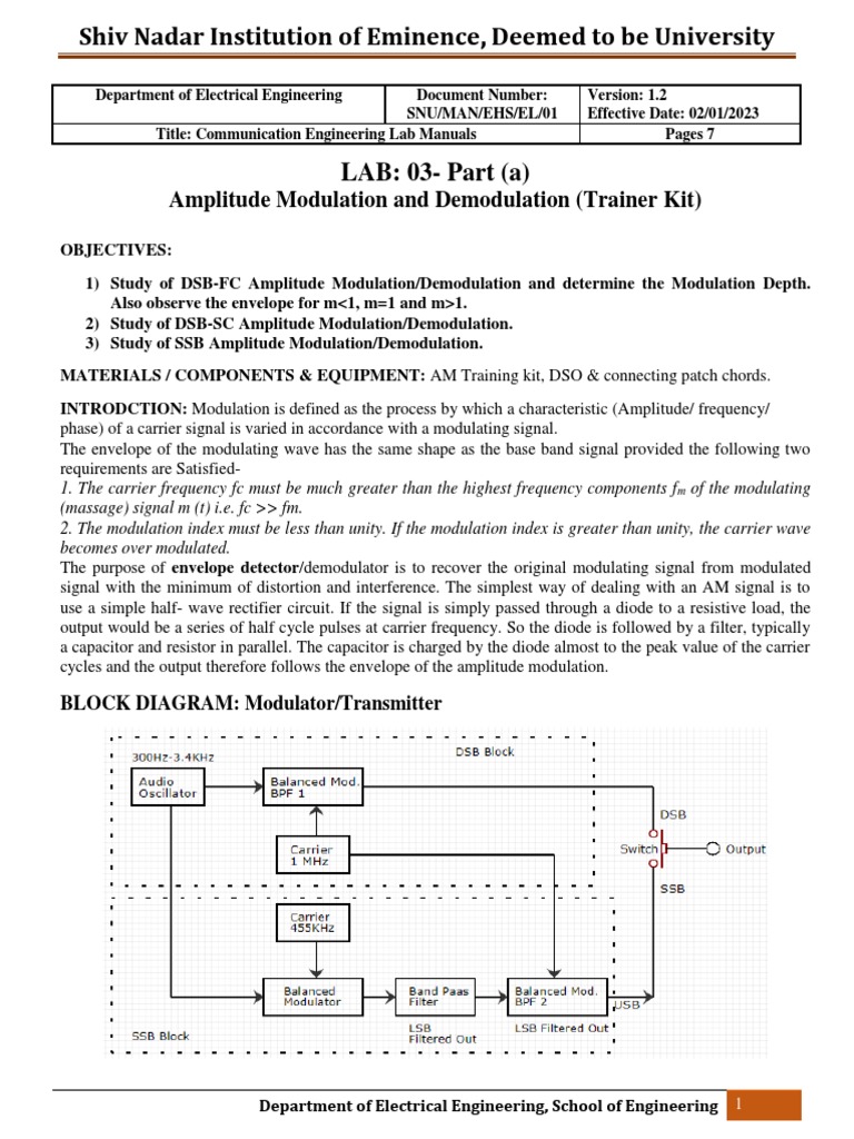 Amplitude Modulation Lab Manual | PDF