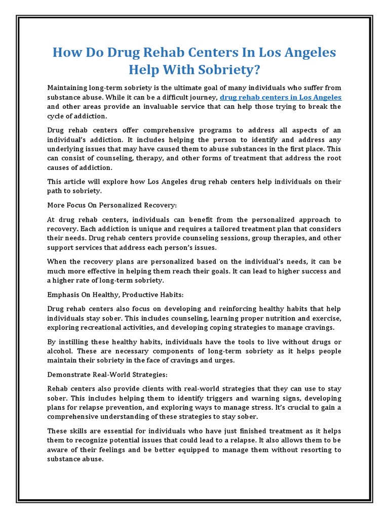 How Do Drug Rehab Centers in Los Angeles Help With Sobriety | PDF