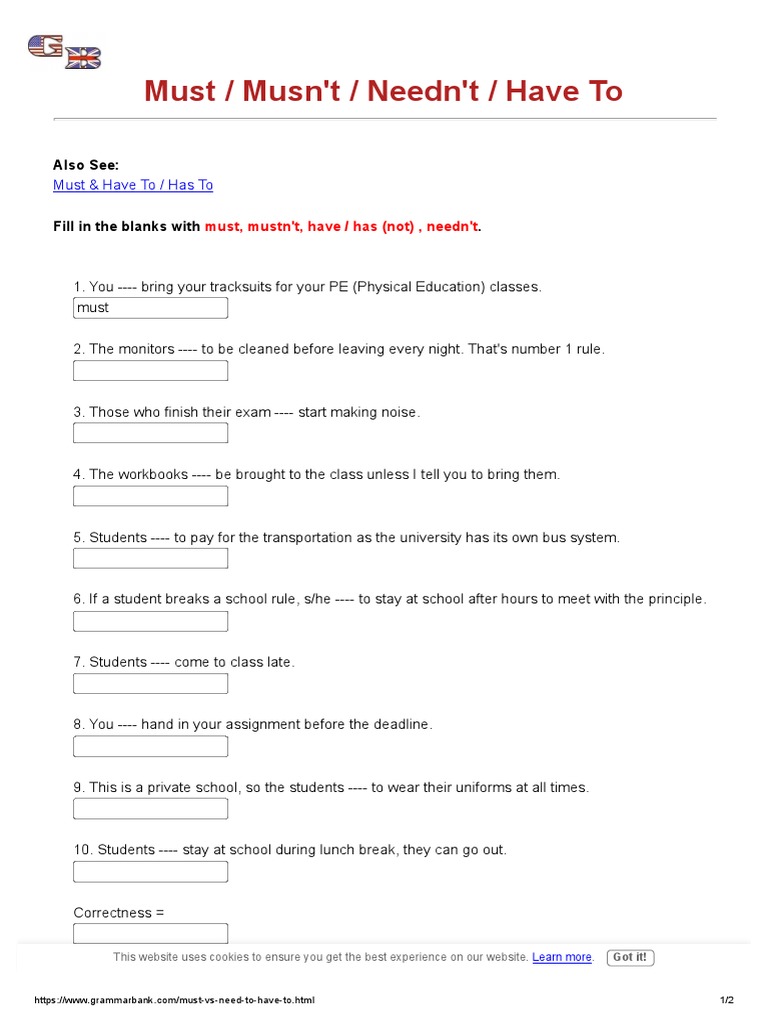 Must vs Need to vs Have to Quiz | PDF