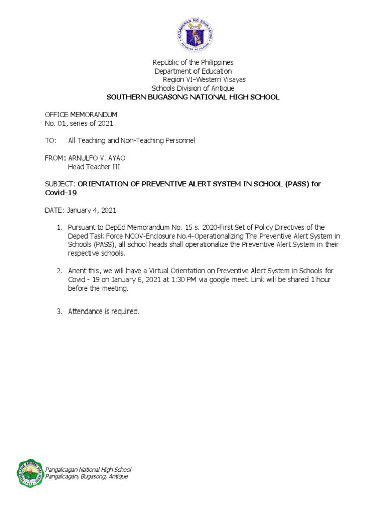 Office Memo No. 1 - PASS | PDF