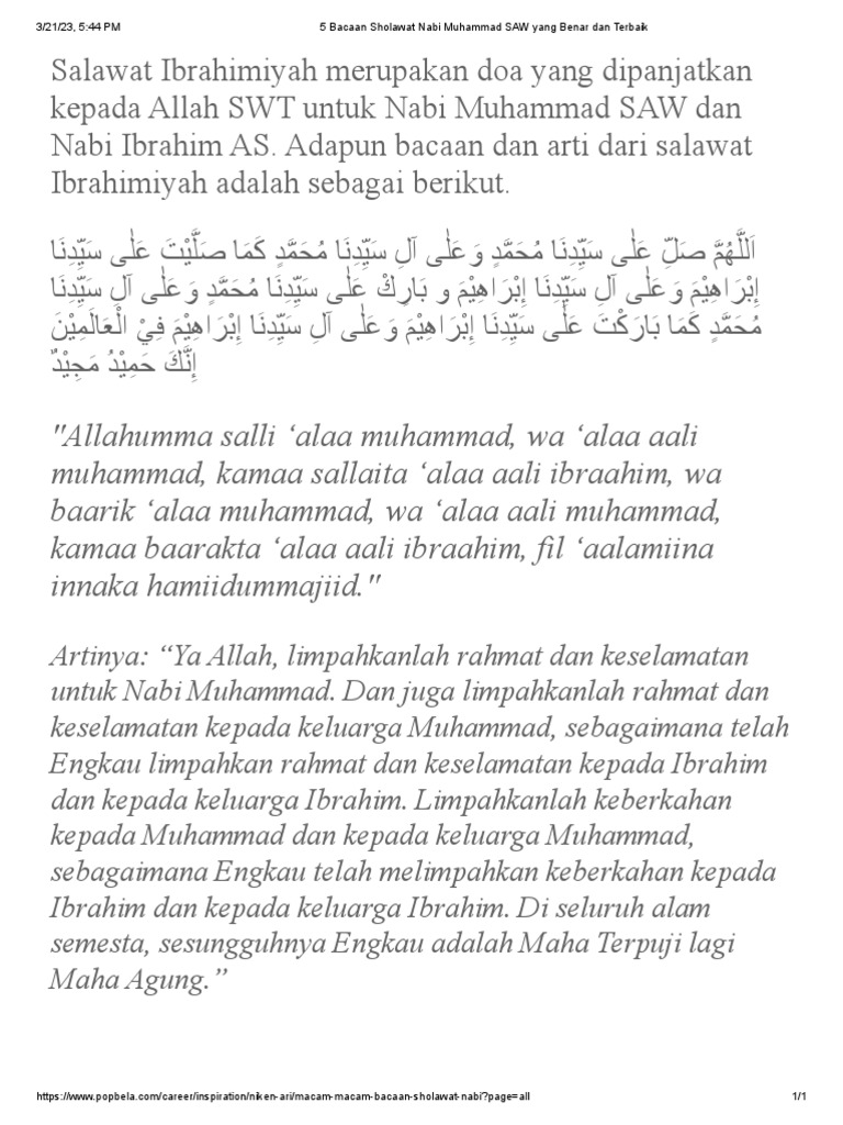 5 Bacaan Sholawat Nabi Muhammad SAW yang Benar dan Terbaik | PDF