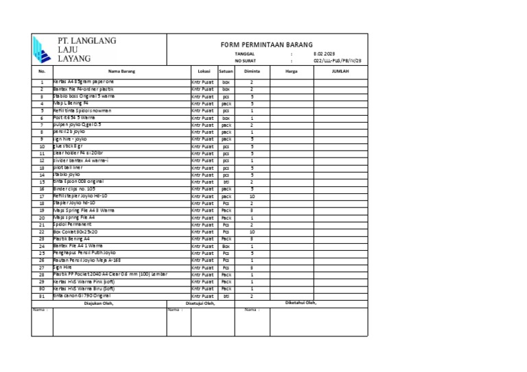 FORM PERMINTAAN BARANg laptop.xlsx | PDF
