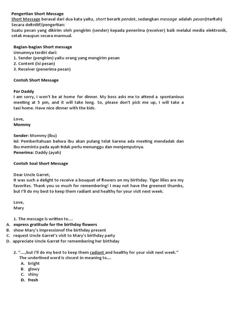Pengertian dan Contoh Short Message | PDF