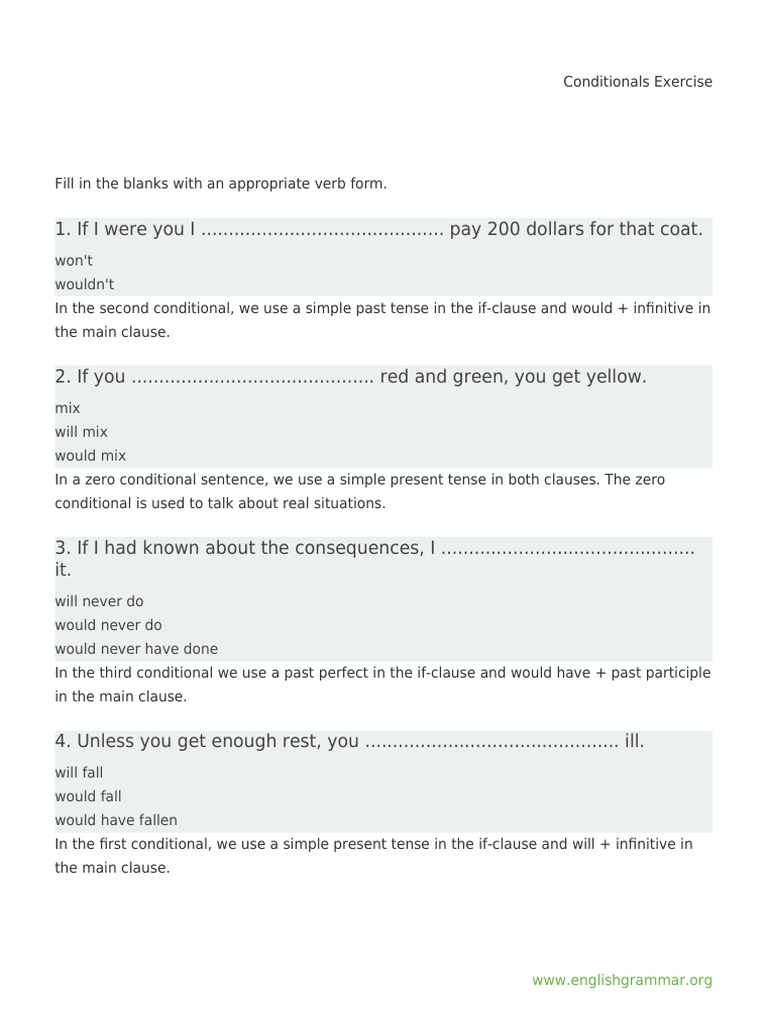 Conditionals Exercise Pdf Pdf