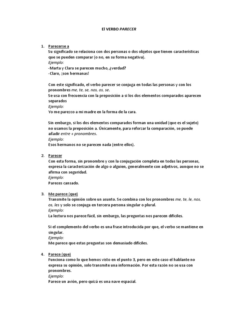 El verbo parecer: significados y usos | PDF | Verbo | Mecánica del lenguaje