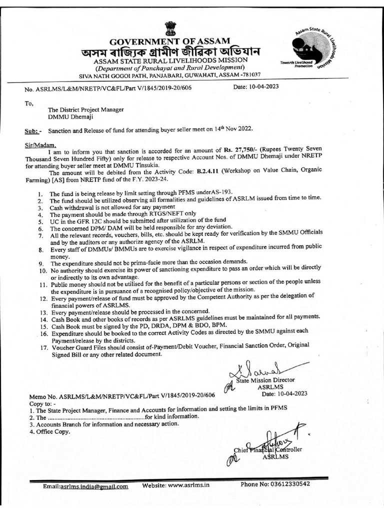 Sanction Order - Buyer Seller Meet - Dhemaji DMMU PDF | PDF