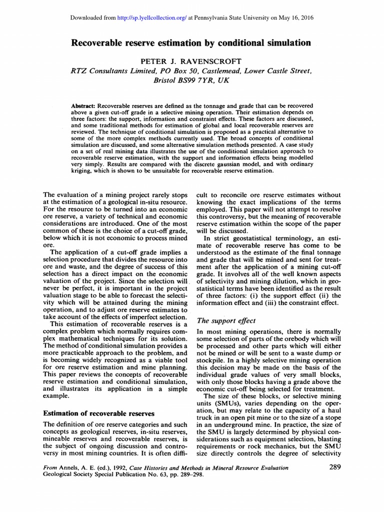 Recoverable Reserve Estimation by Conditional Simulation | PDF | Simulation | Mining