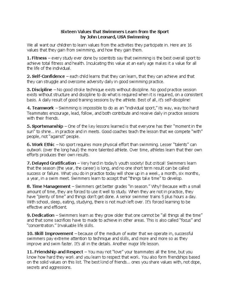 Swimming Task 1 PDF | PDF