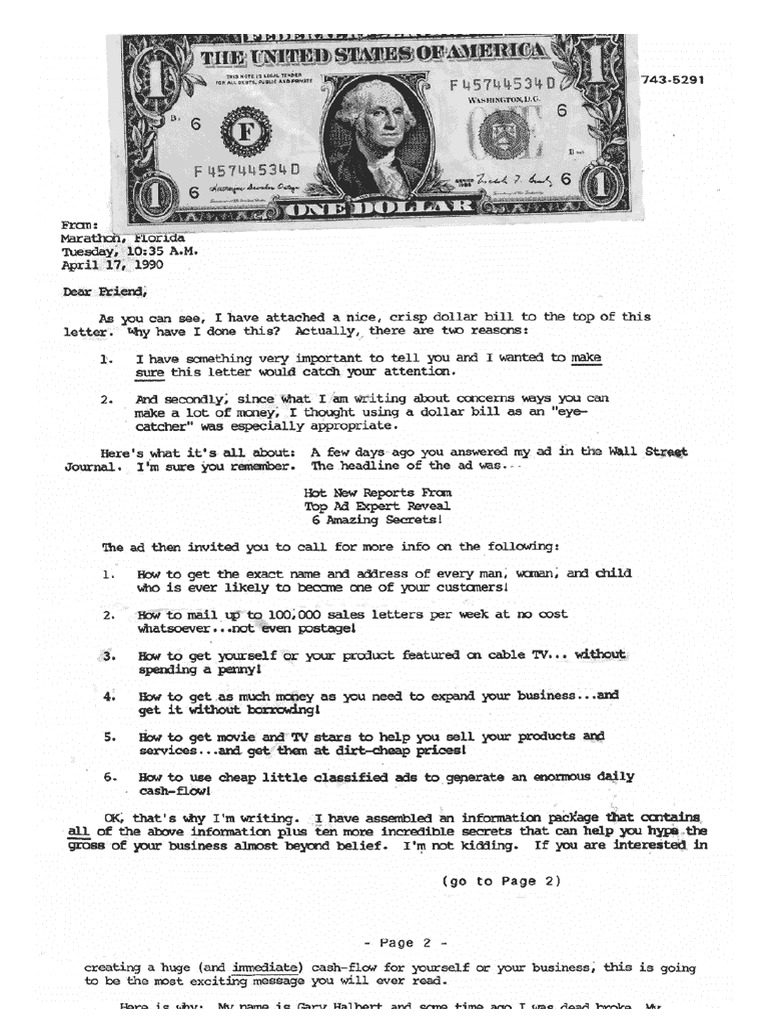 Famous Dollar Letter by Gary Halbert | PDF