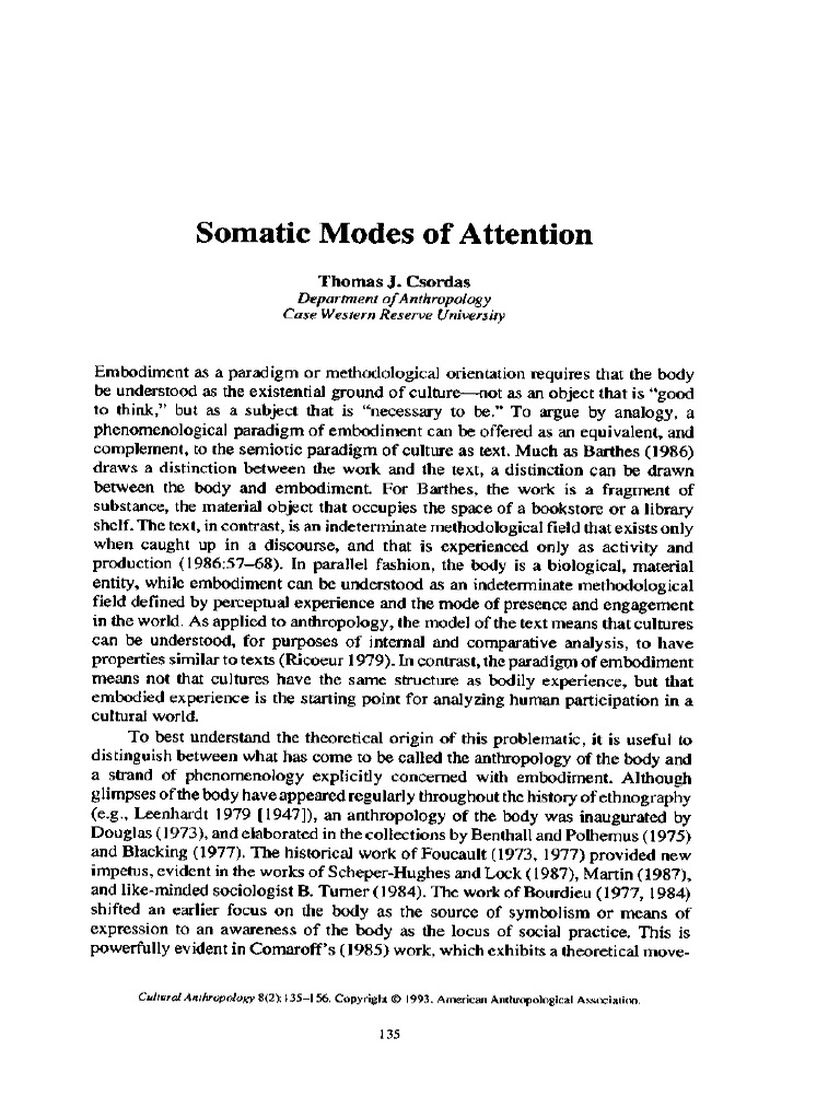 Csordas Somatic Modes 1993 PDF | PDF