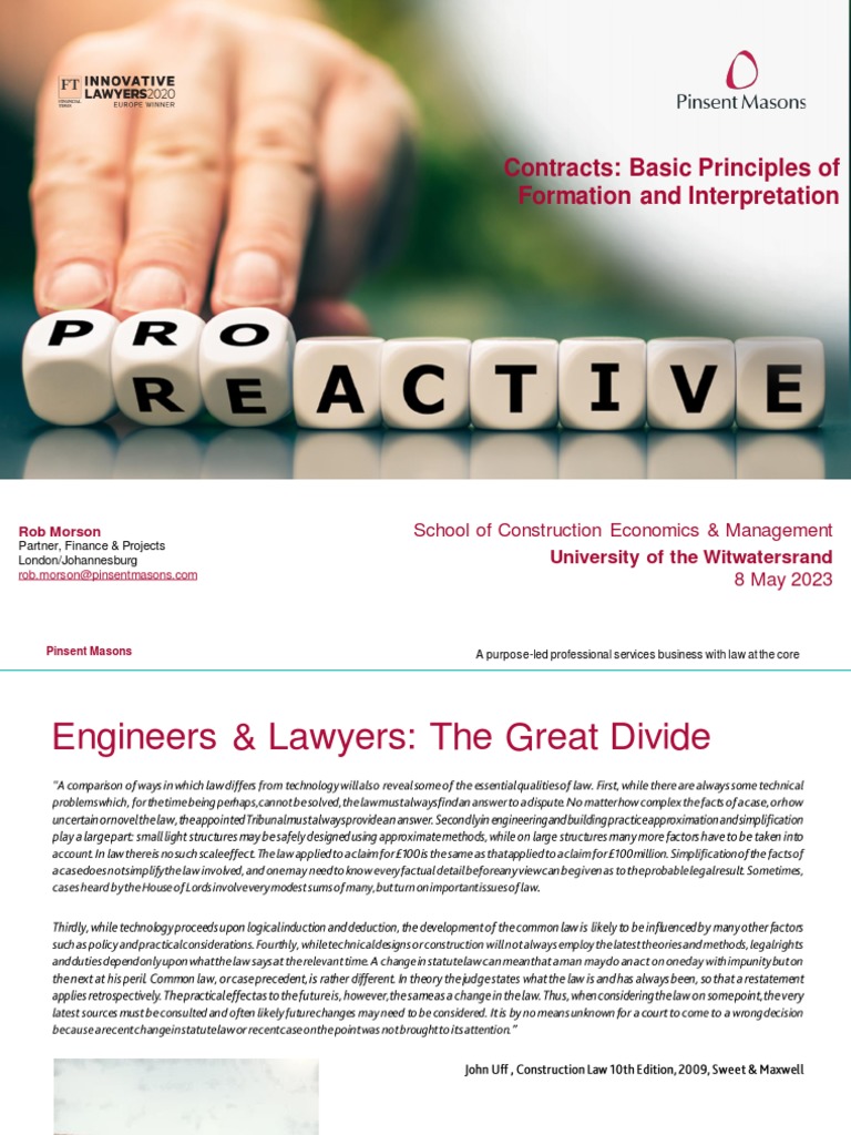 BUQS 7022 - Lecture 3 - Basic Principles of Formation and Interpretation of Contracts | PDF