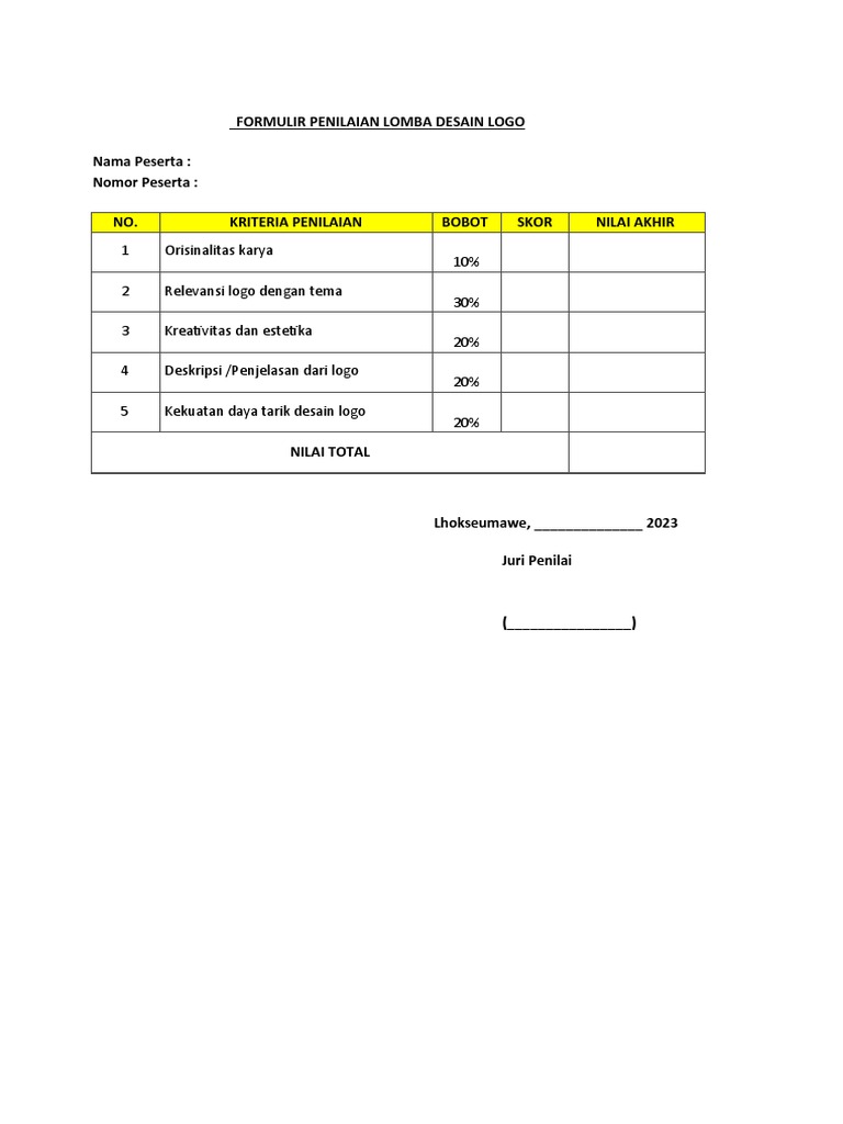 Form Penilaian Desain Logo | PDF