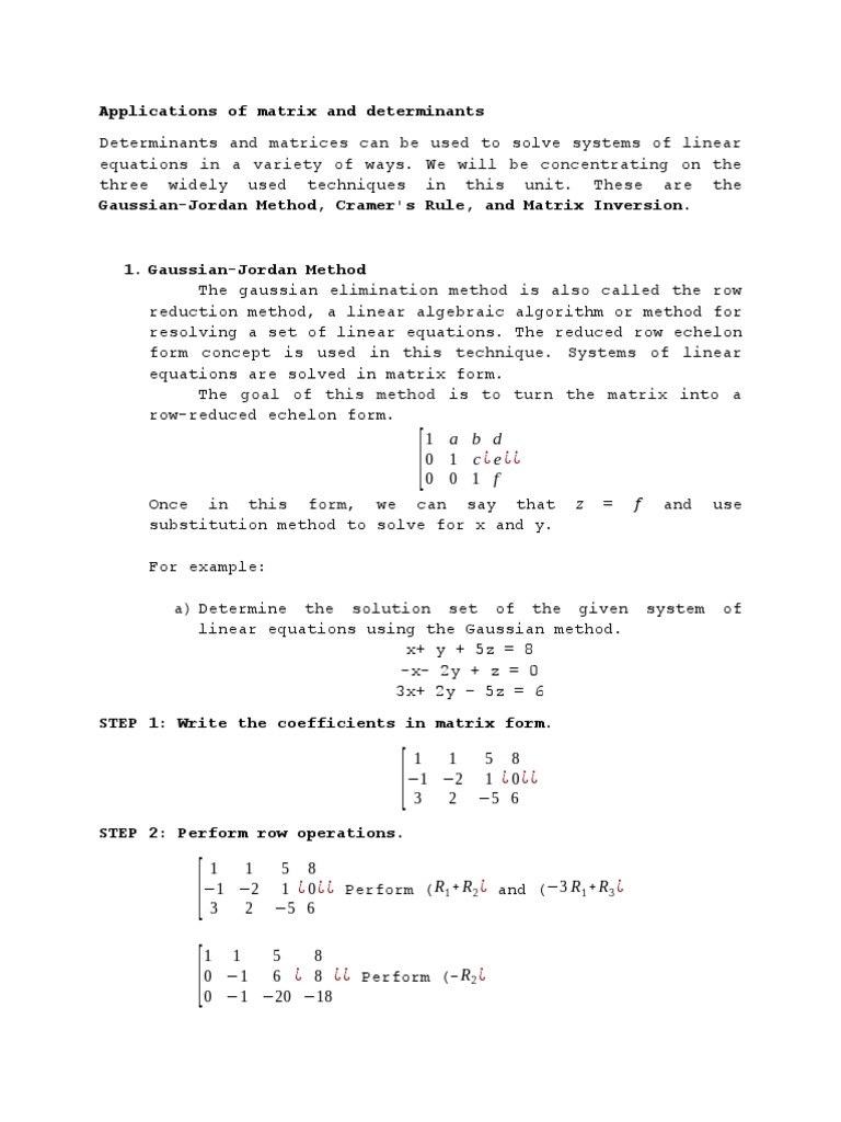 Applications of Matrix and Determinants - For Merge | PDF