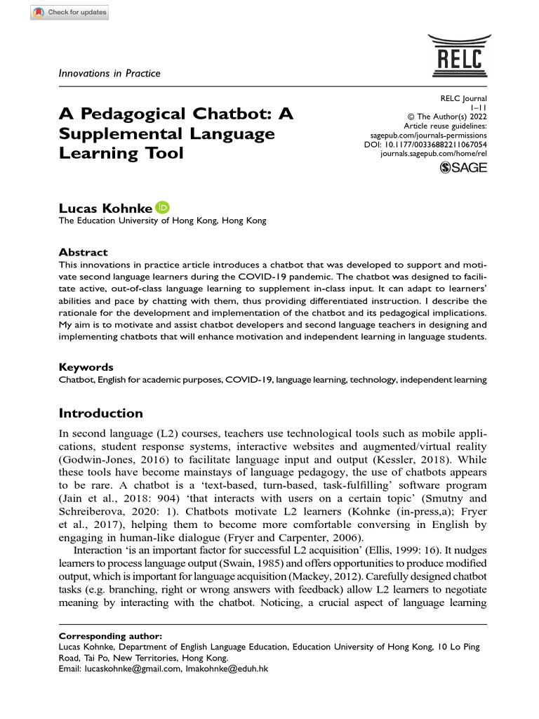 A Pedagogical Chatbot: A Supplemental Language Learning Tool | PDF ...