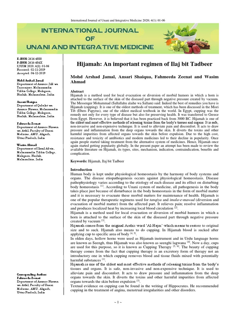 Hijamah: An Important Regimen of Ilaj Bit Tadbeer | PDF