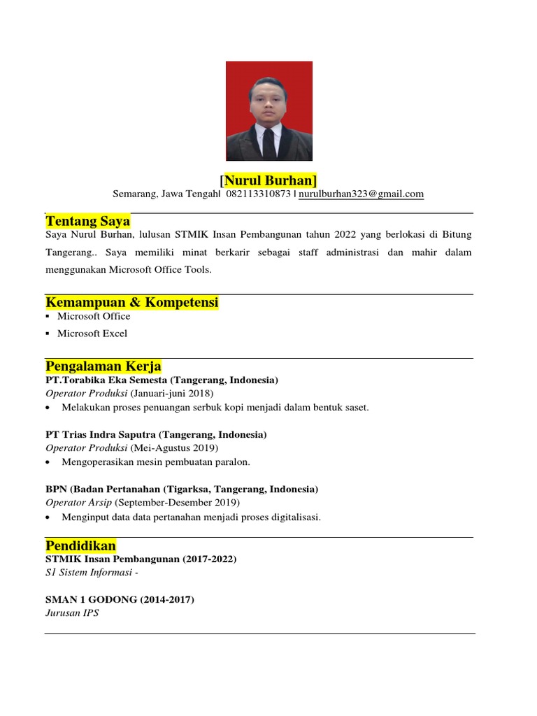 CV Nurul Burhan | PDF