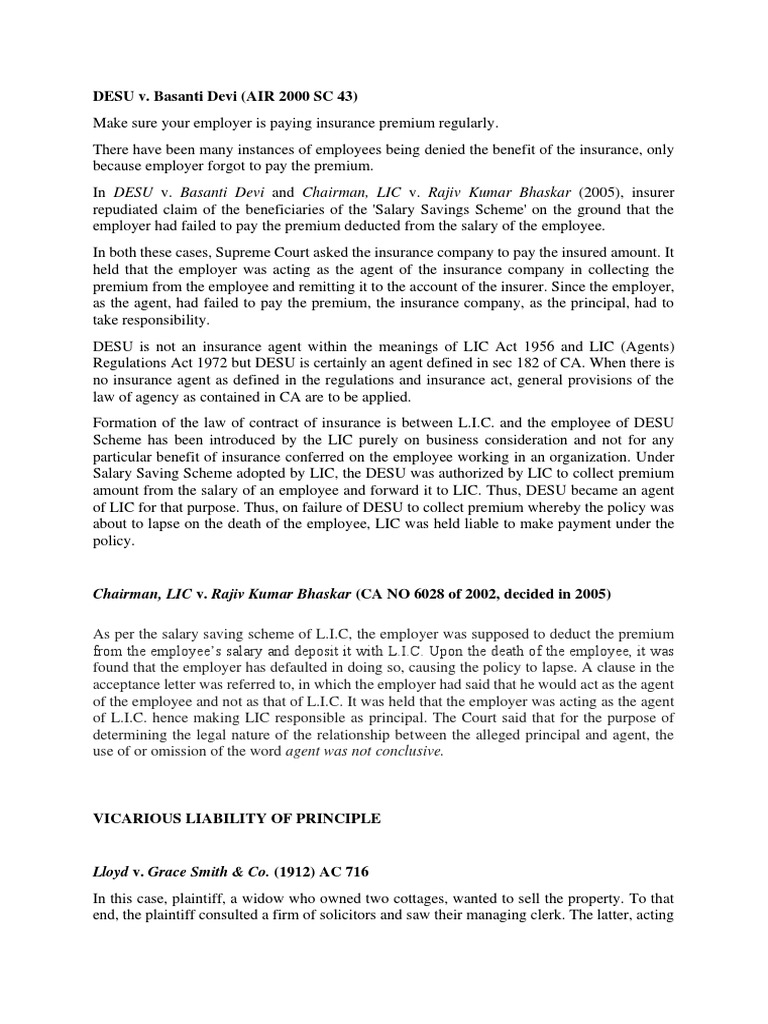 Vicarious Liability in Insurance Cases | PDF