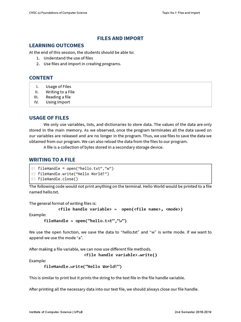 Handout 07 - Files and Import | PDF