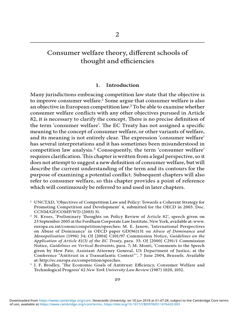 Consumer Welfare Theory, Different Schools of Thought and Efficiencies ...