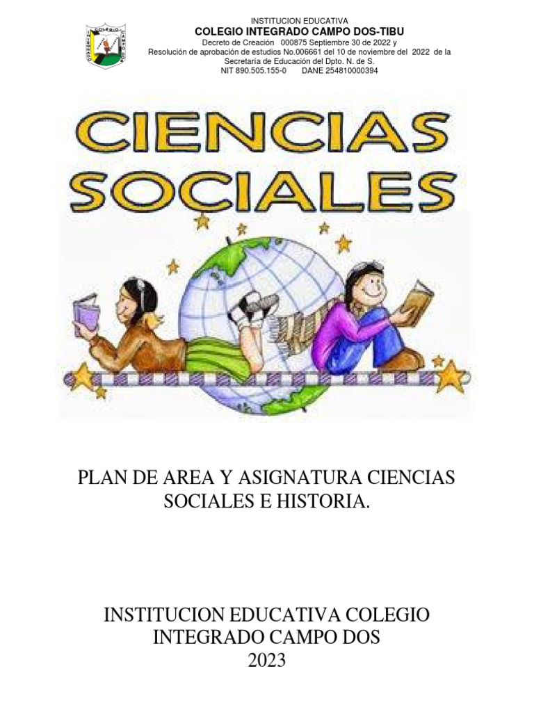 Plan de Area Ciencias Sociales e Historia 2023 PDF | Descargar gratis PDF | Sociedad | Ciencias ...