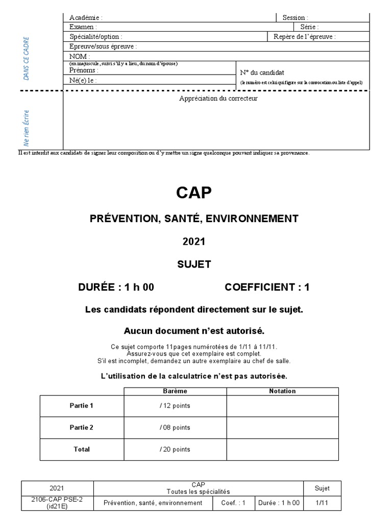CAP PSE Sujet 2021 PDF | PDF | Sciences de la santé | Planning familial