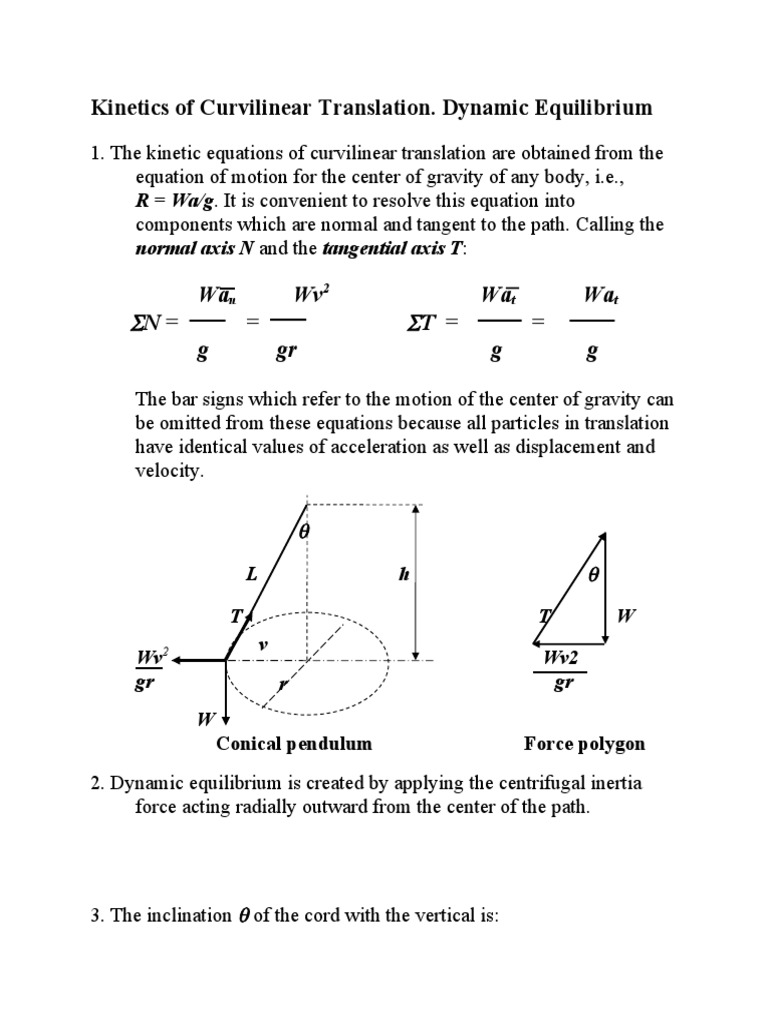Kinetics of Curvilinear Translation. Dynamic Equilibrium | PDF ...