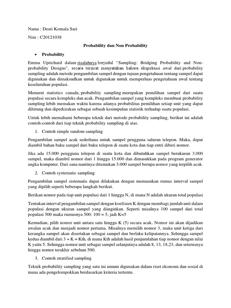 Desri Komala Sari C20121038 Tgs Probability Dan Non Probability PDF | PDF