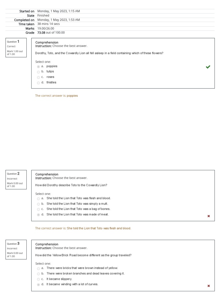 The Wonderful Wizard of Oz - Chapters 7 - 8 - Attempt Review PDF | PDF