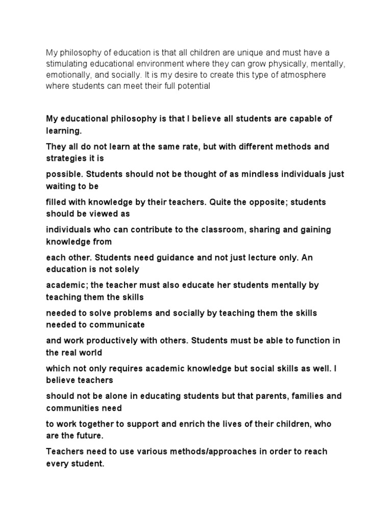 My Philosophy of Education | PDF | Philosophy Of Education | Learning