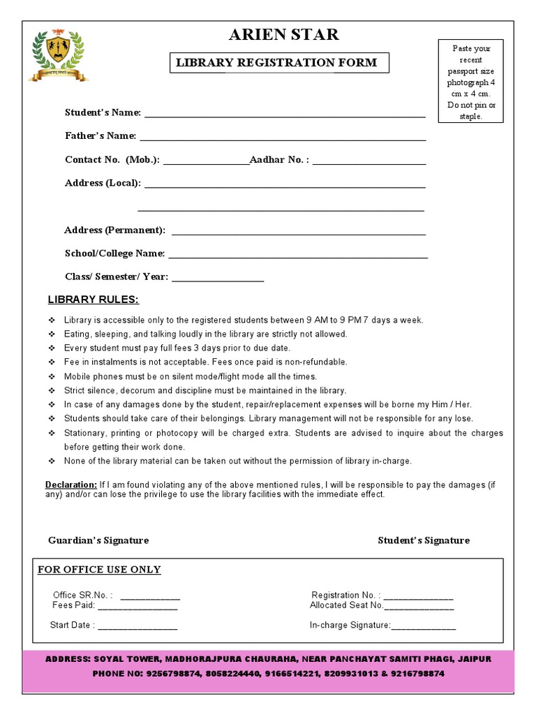 Library Membership Form V1.0 | PDF | Fee