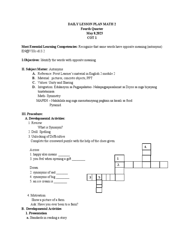 Daily Lesson Plan in English 2 Co1 | PDF