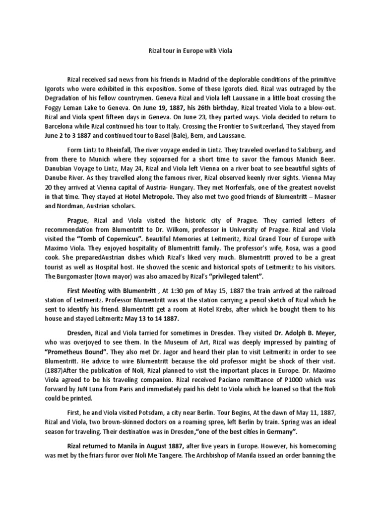 Rizal Tour in Europe With Viola | PDF