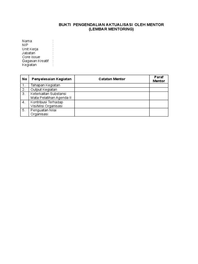 Lembar Mentoring dan Coaching | PDF