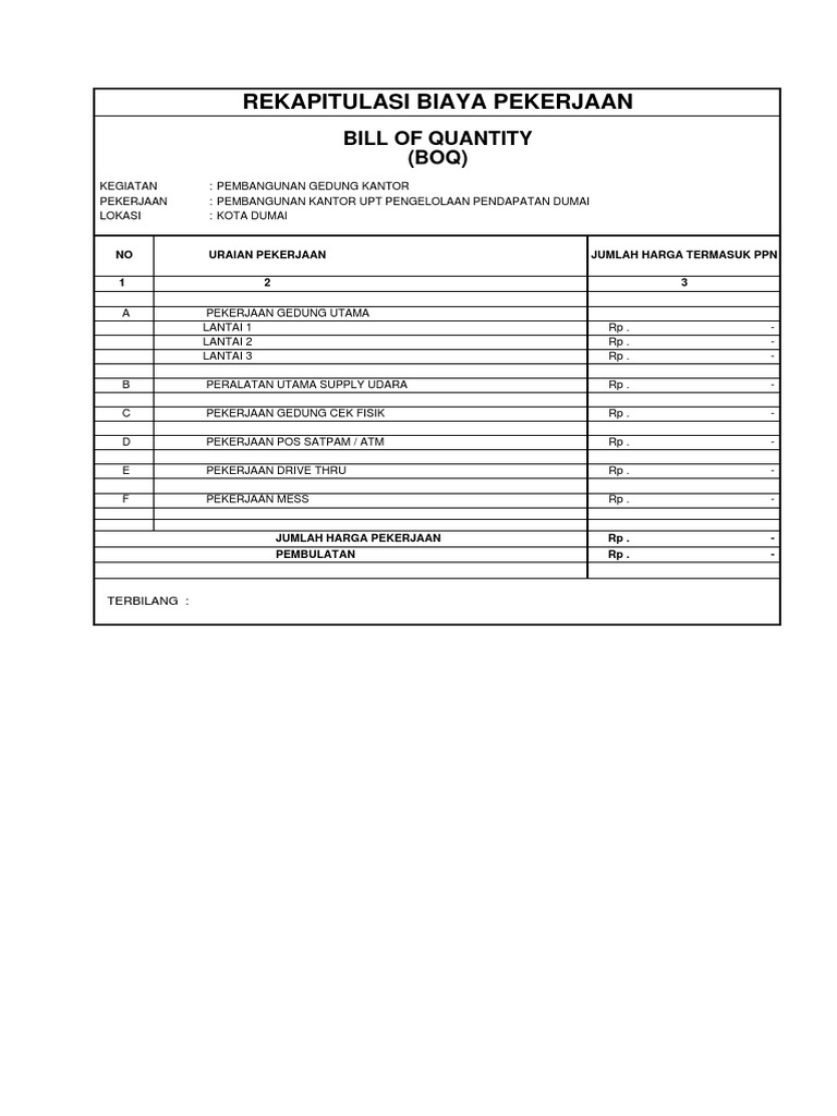Boq Upt Pendapatan Dumai 2023 PDF | PDF