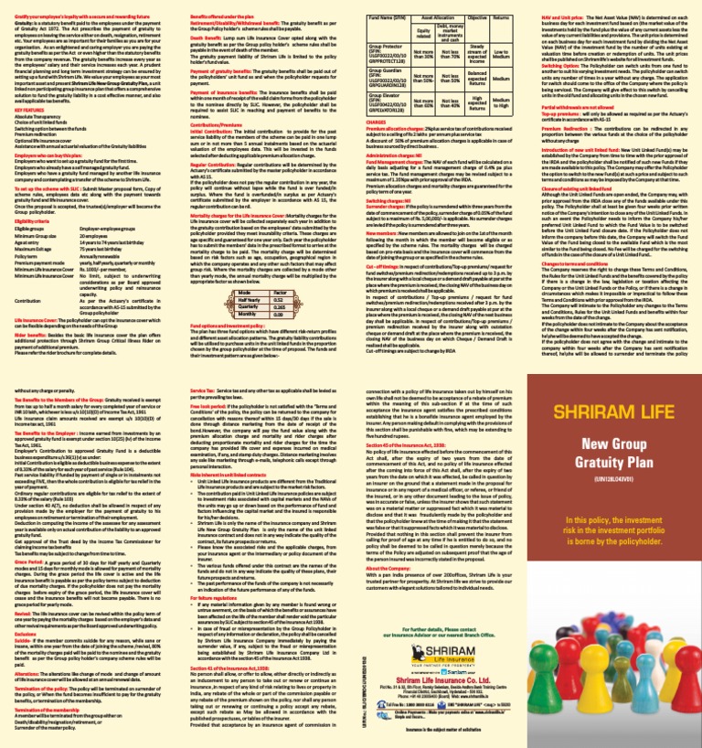 New-Group-Gratuity-Plan-Shriram-Life-Insurance-India | PDF | Insurance ...