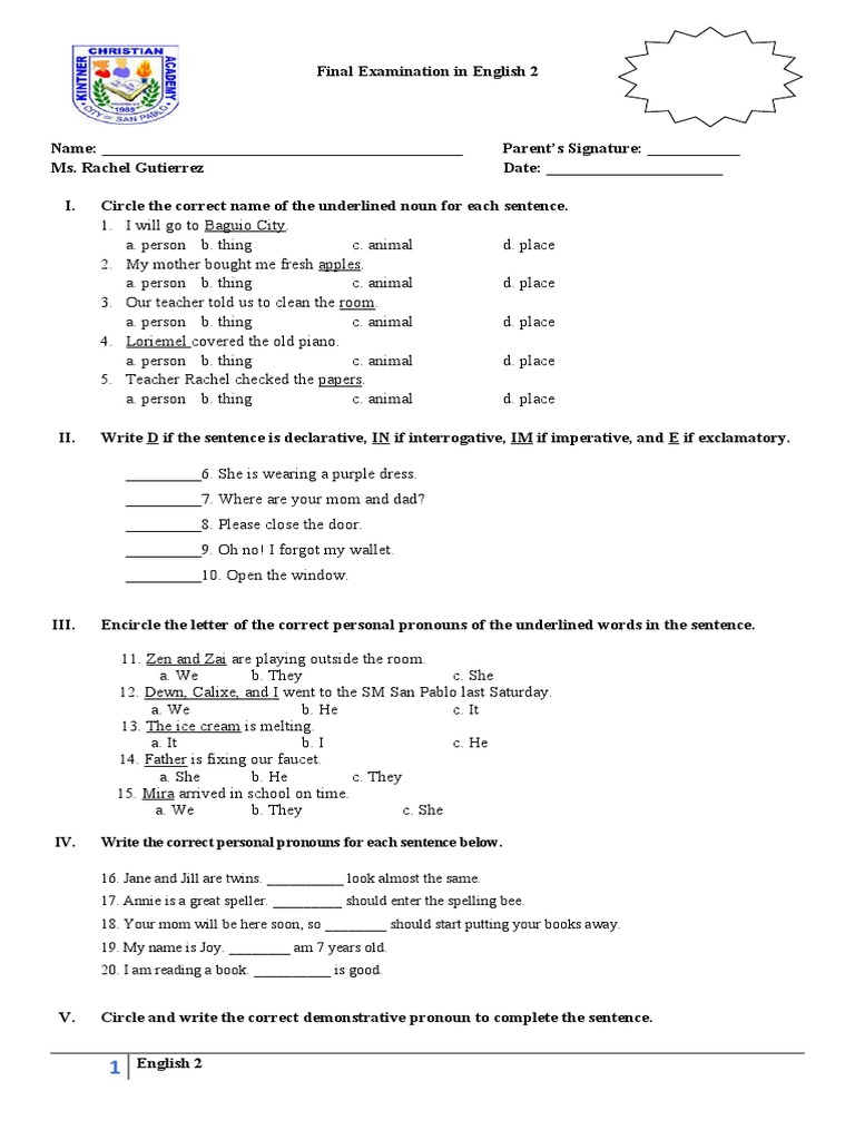 English 2 Final Exam Paper | PDF