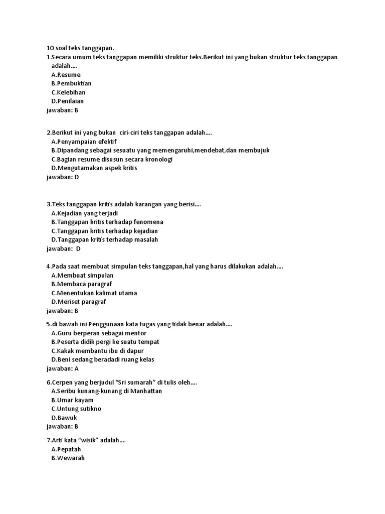 10 Soal Teks Tanggapan | PDF