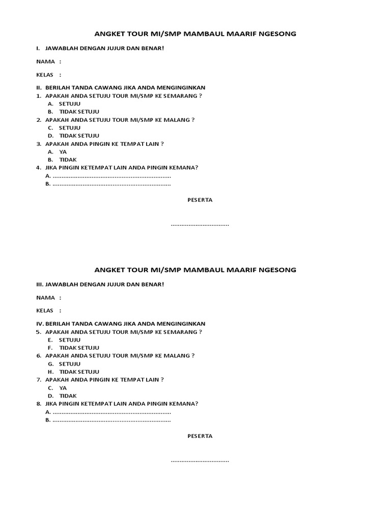 Angket Tour Mi | PDF