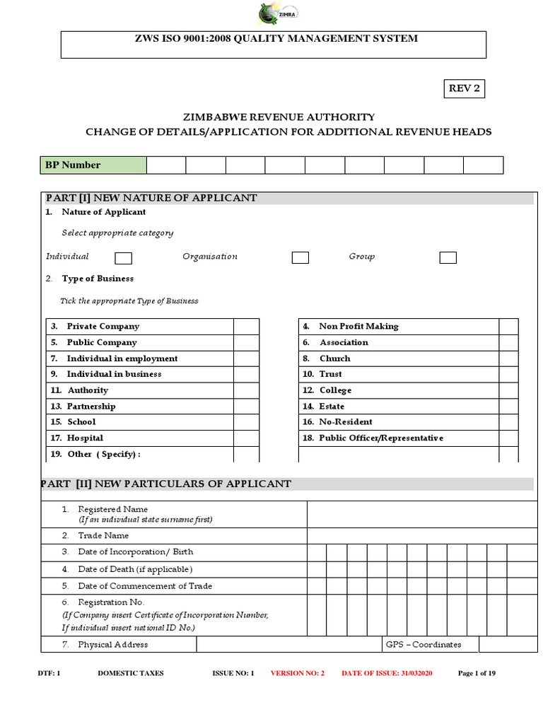 Form Rev 2 Change of Details Application For Additional Revenue Head ...