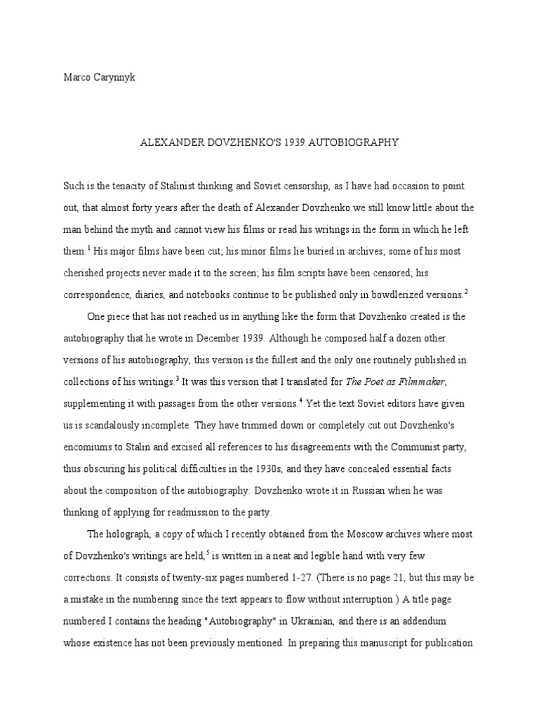 Dovzhenko Autobiography.doc | PDF