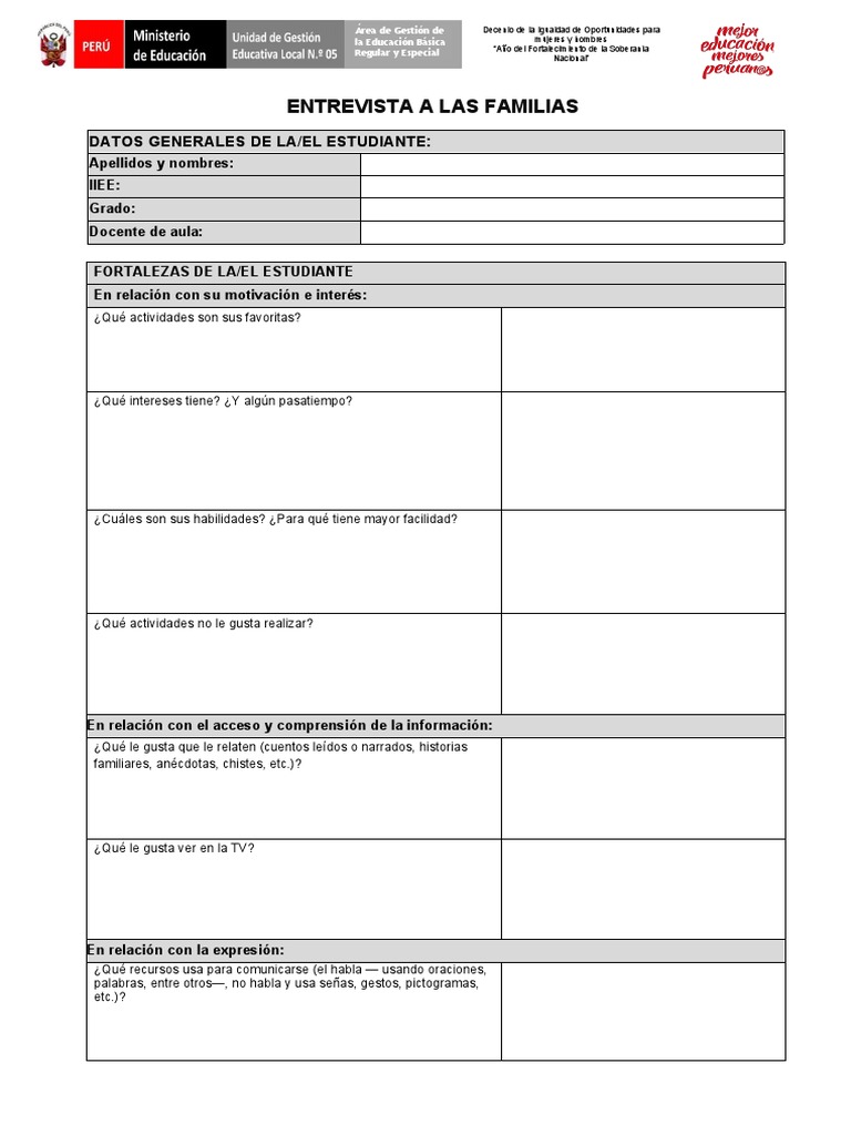 Entrevista A Las Familias | PDF