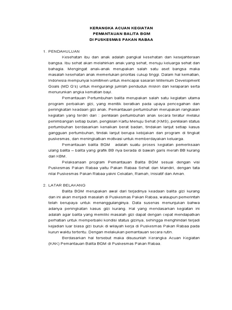Kak Pemantauan Balita BGM (Bawah Garis Merah) | PDF