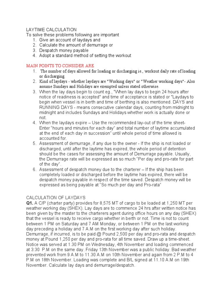 Laytime Calculation | PDF